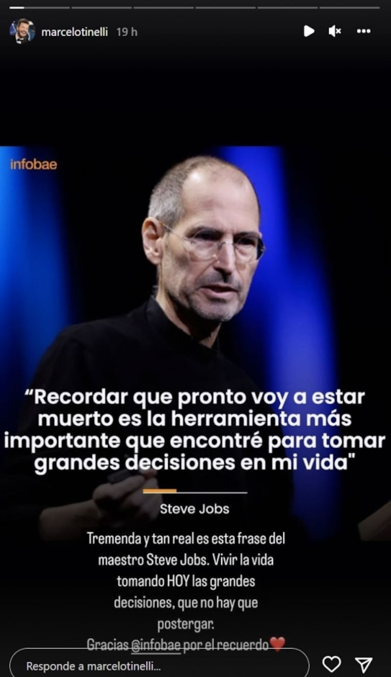 Marcelo Tinelli citó a Steve Jobs para reflexionar sobre la muerte: "No ...